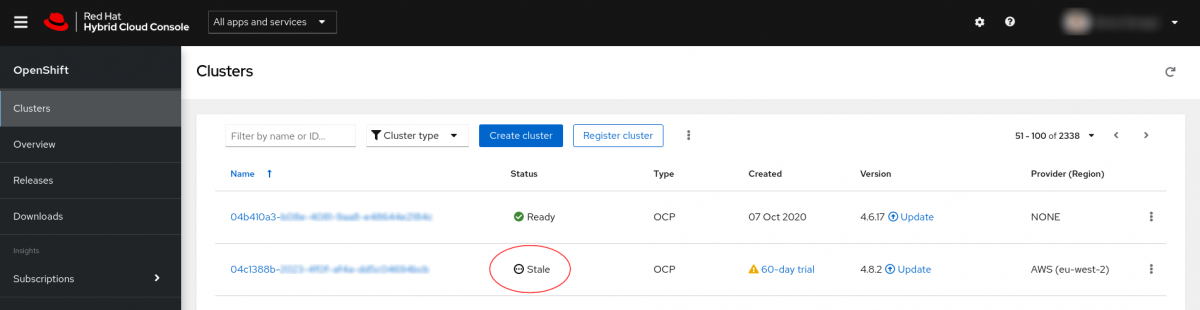 OpenShift cluster not present or shown as Stale in OCM - Red Hat Customer Portal